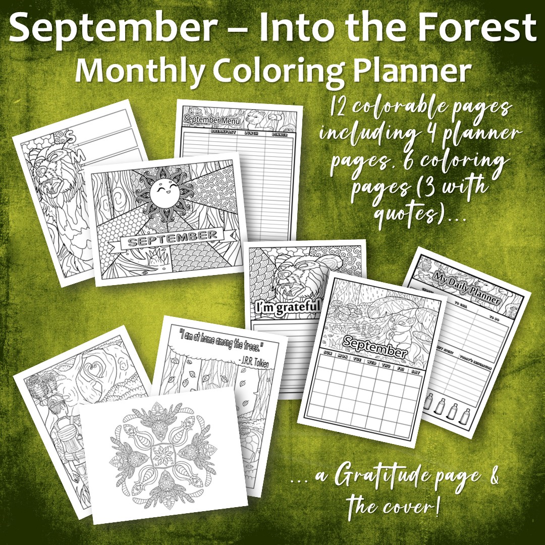 September - Into the Forest Monthly Coloring Planner - Plan Journal Color