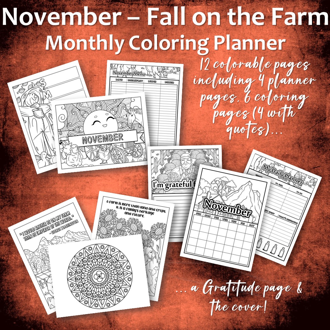 November – Fall on the Farm Monthly Coloring Planner - Plan Journal Color