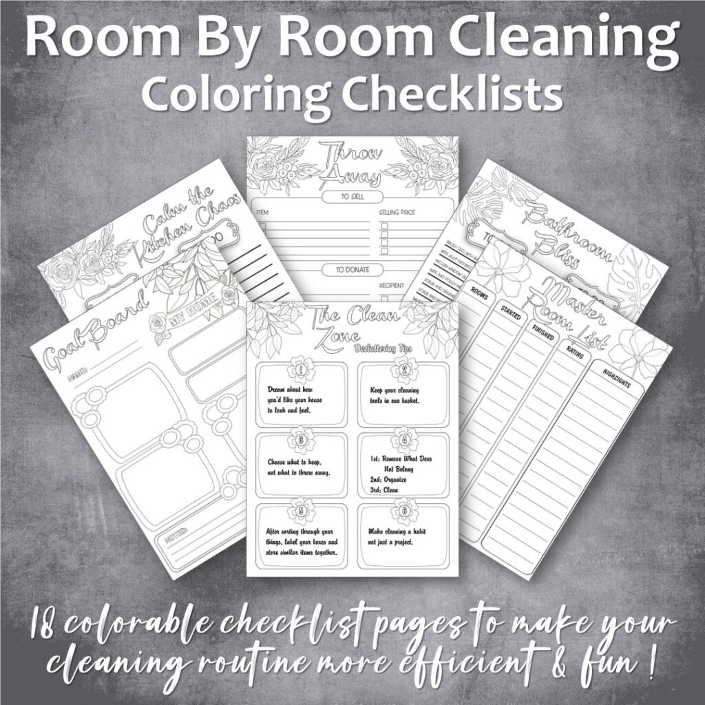 Room By Room Cleaning Coloring Checklists - Plan Journal Color